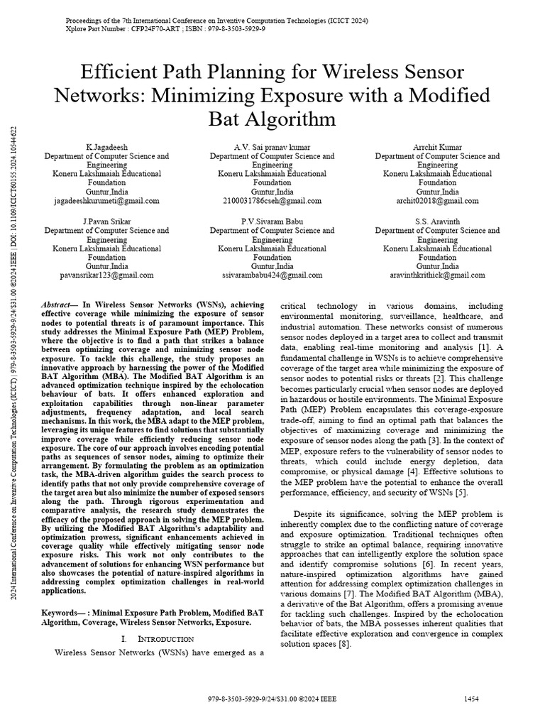 Efficient Path Planning For Wireless Sensor Networks Minimizing Exposure With A Modified Bat ...