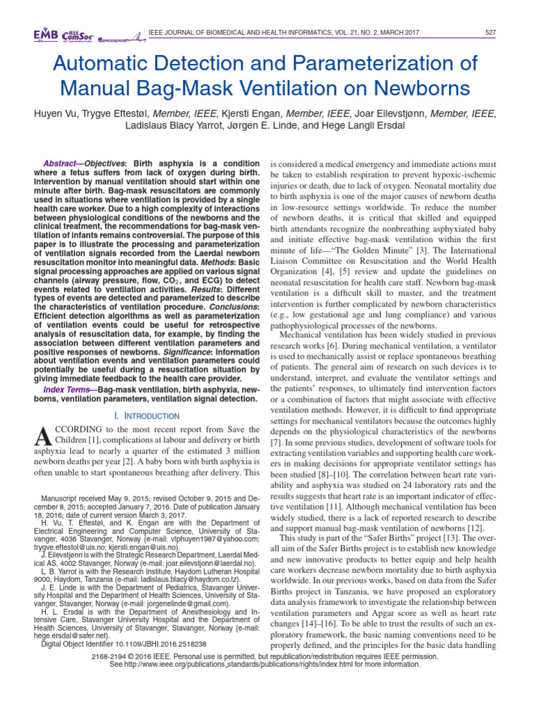 Automatic Detection and Parameterization of Manual Bag-Mask Ventilation On Newborns | PDF