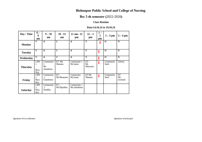 BSC VTH Sem Class Routine. | PDF
