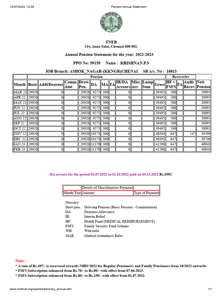 Pension Annual Statement | PDF