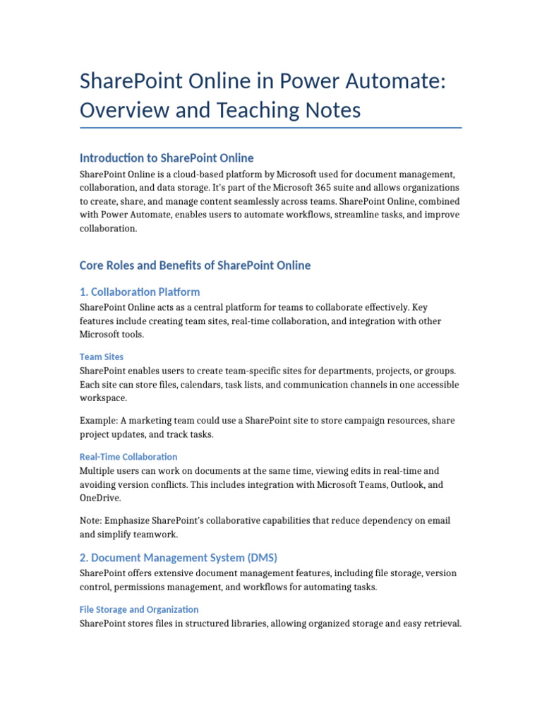 SharePoint Online Power Automate Teaching Notes | PDF | Share Point ...