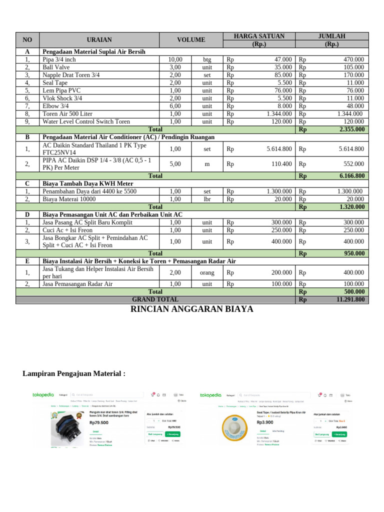 Lampiran Material RAB | PDF