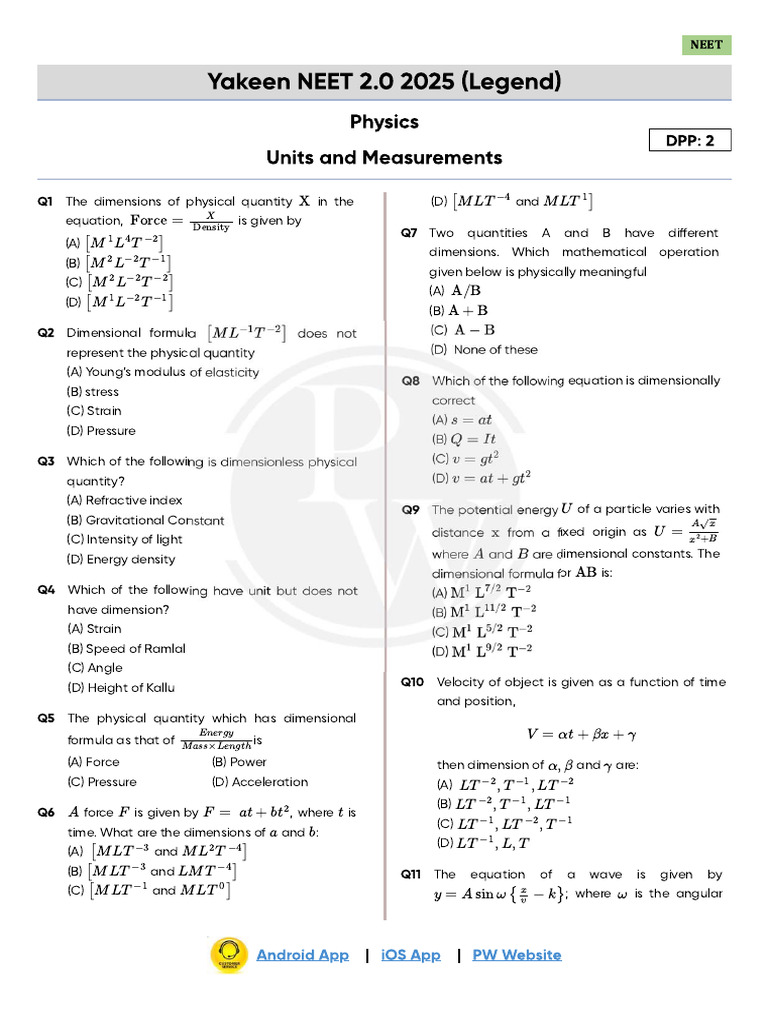 Units and Measurements DPP 02 | PDF