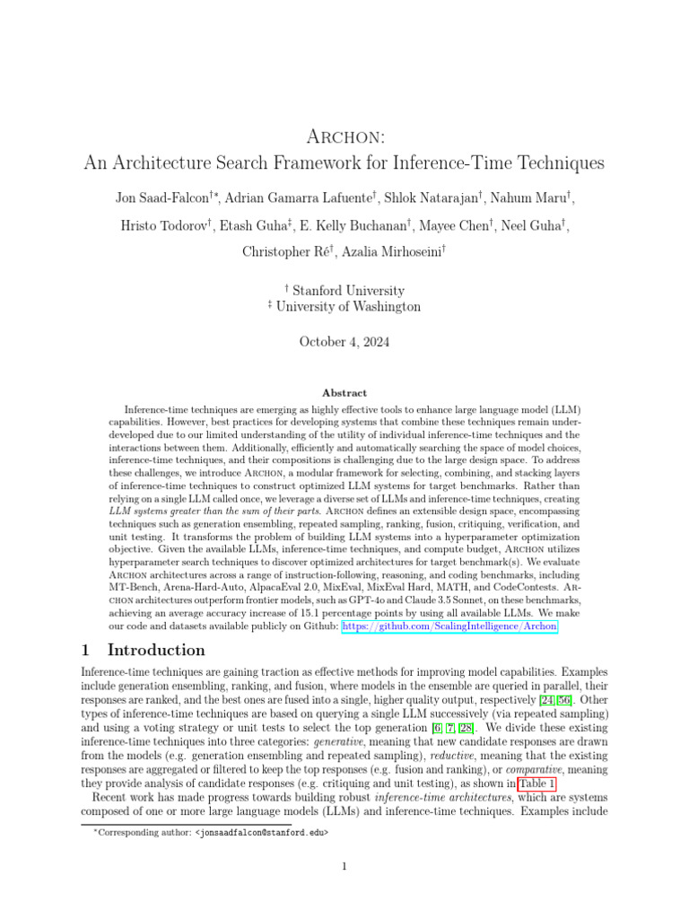 Archon An Architecture Search Framework For Inference-Time Techniques | PDF