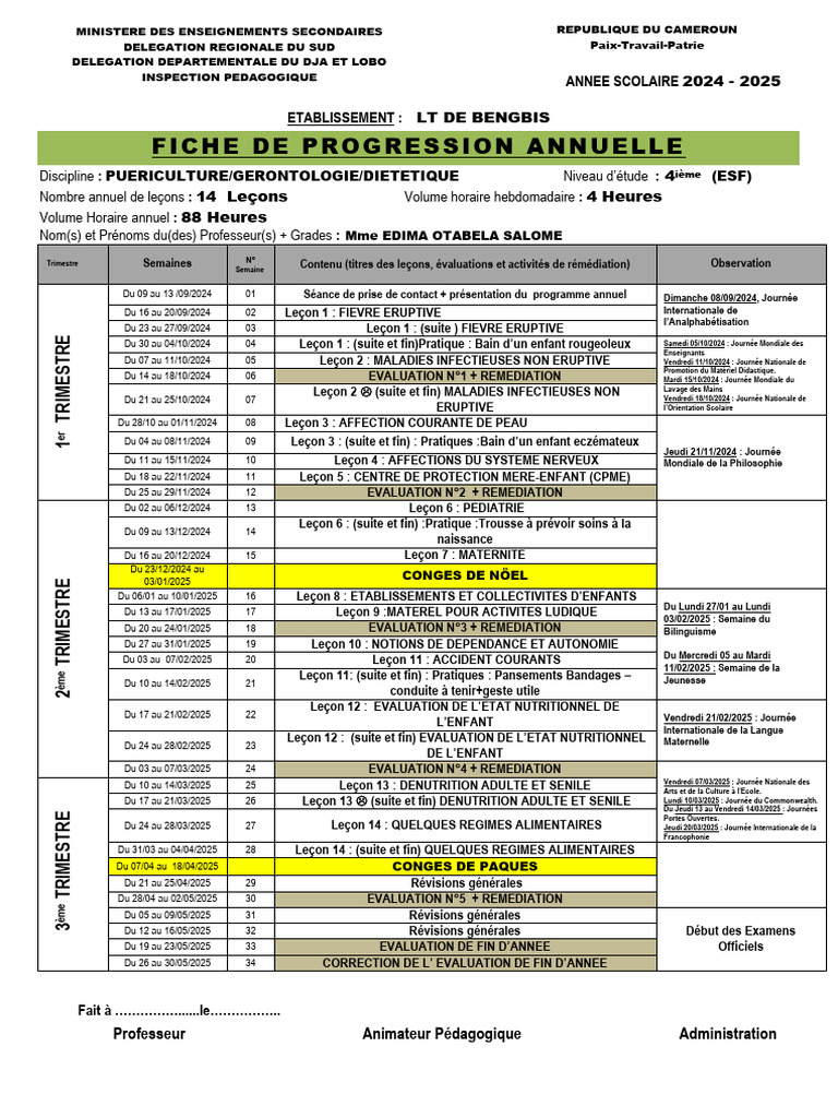 GR Progression 4ième A Esf 2024-2025 | PDF