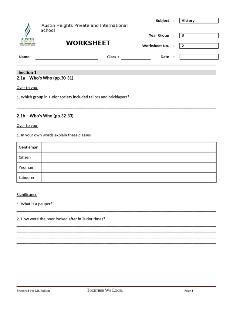 Year 8 - History - Worksheet 2 | PDF