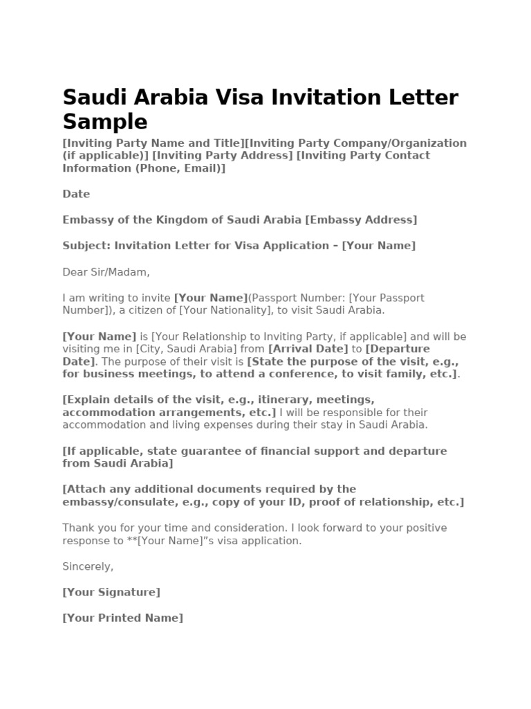 Saudi Arabia Visa Invitation Letter Sample | PDF