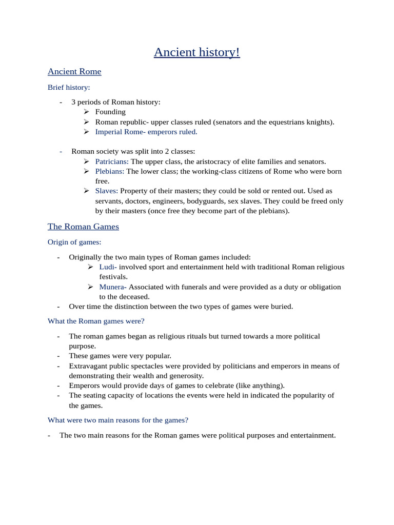 Overview of Ancient Roman Games | PDF | Roman Empire | Gladiator