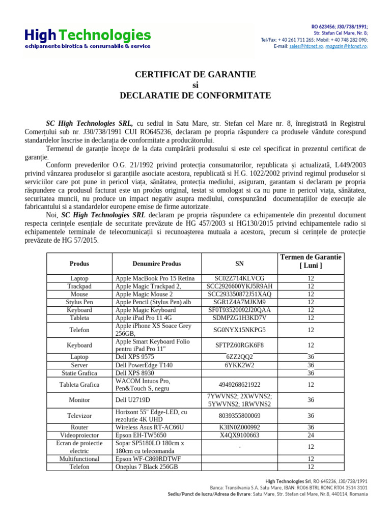 Certificat de Garantie | PDF