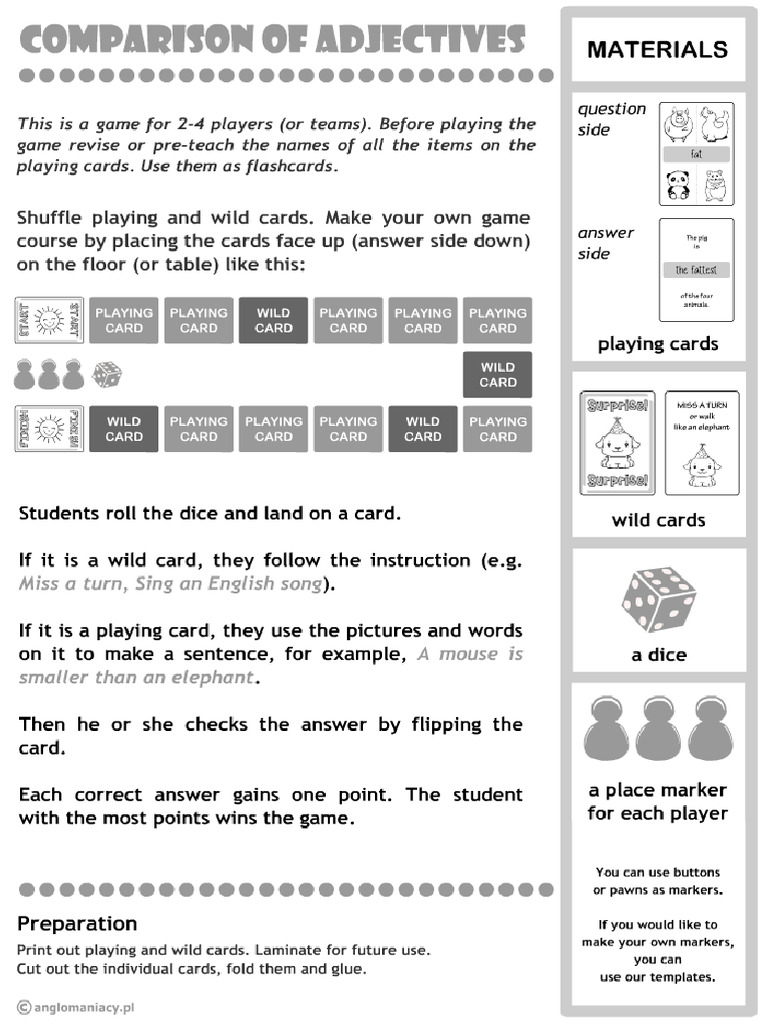 Grammar Games Adjectives Cards Comparisons I | PDF