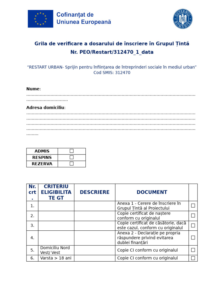 Grila Verificare Dosar GT | PDF