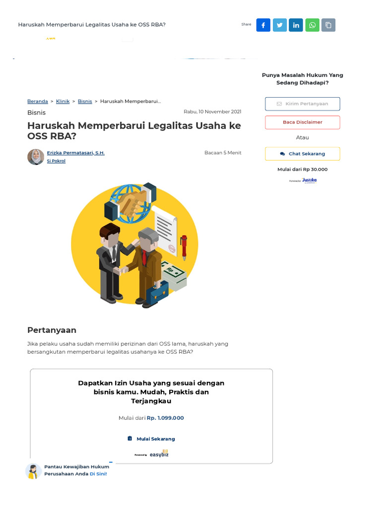 Haruskah Memperbarui Legalitas Usaha Ke OSS RBA | PDF