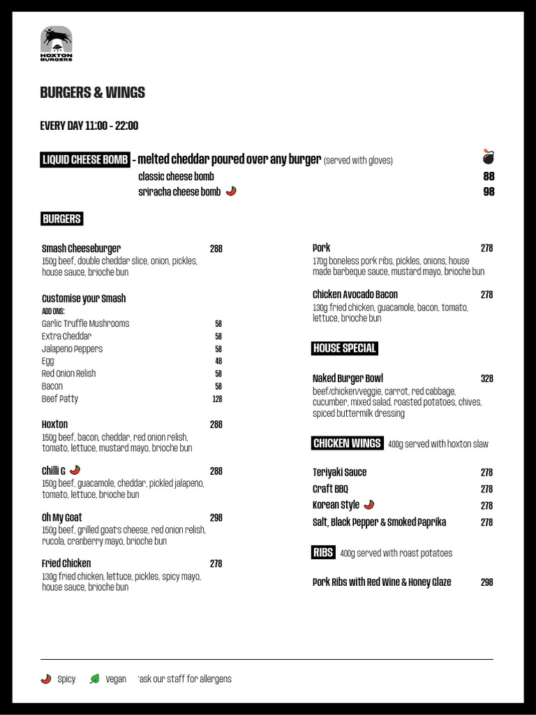 Menú Hoxton Burguer Praga | PDF