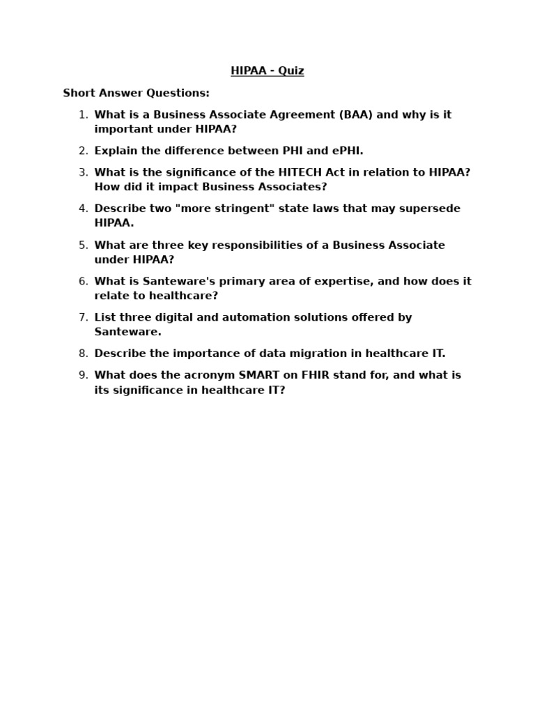 HIPAA Quiz | PDF