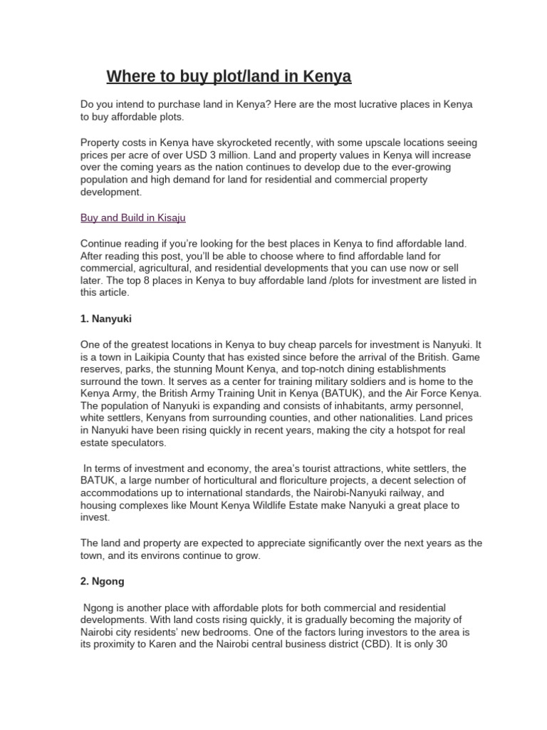 Where To Buy Plot | PDF | Nairobi | Kenya