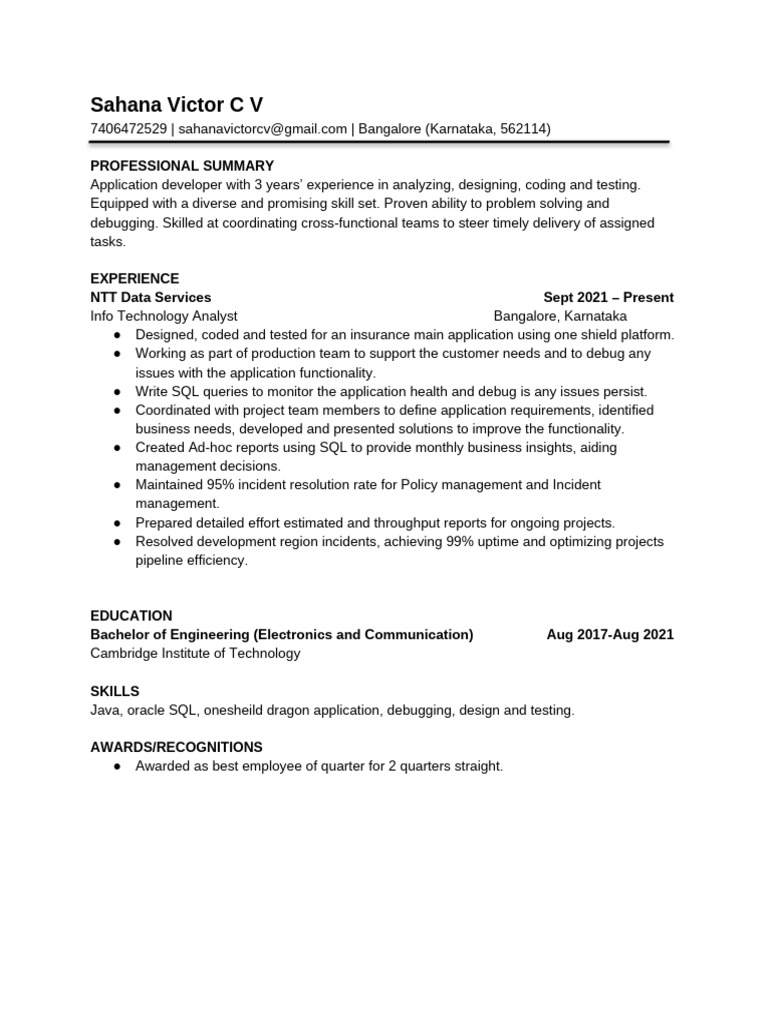 Sahana Victor Resume | PDF