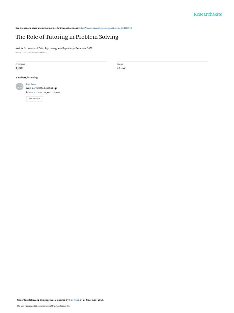 The Role of Tutoring in Problem Solving | PDF