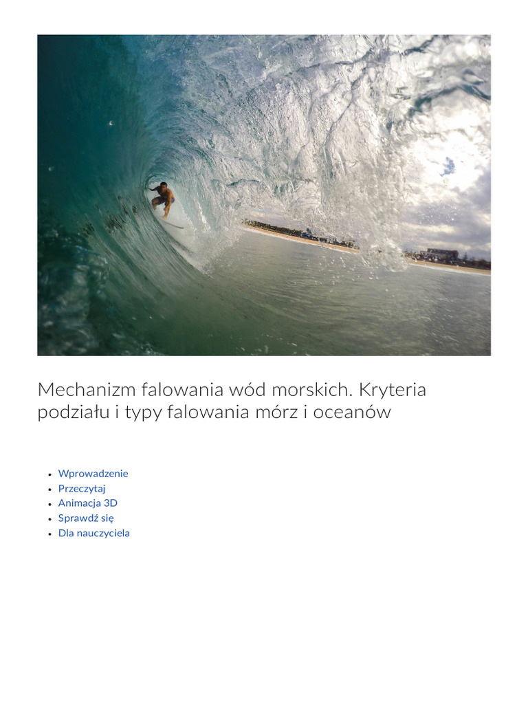 Mechanizm Falowania Wod Morskich Kryteria Podzialu I Typy Falowa | PDF