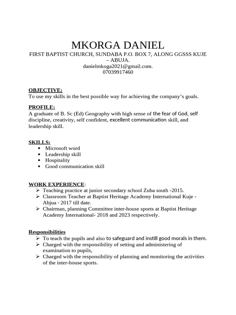 Mkorga Daniel CV | PDF