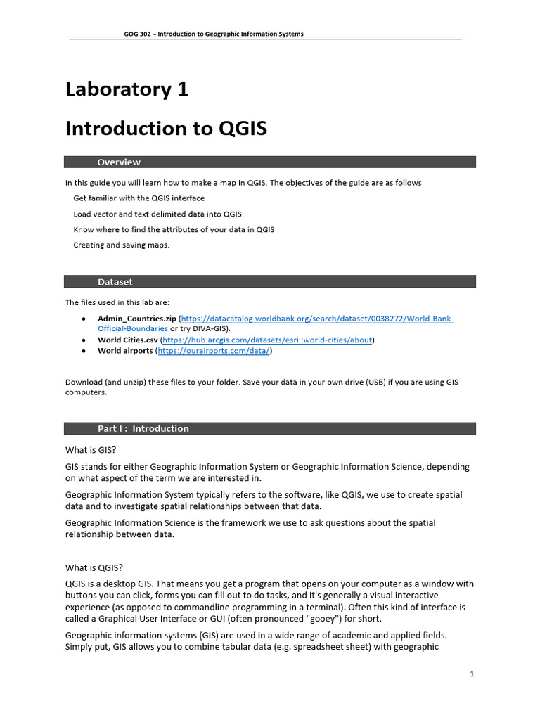 GOG302 Lab 1. Intro To QGIS | PDF | Geographic Information System ...