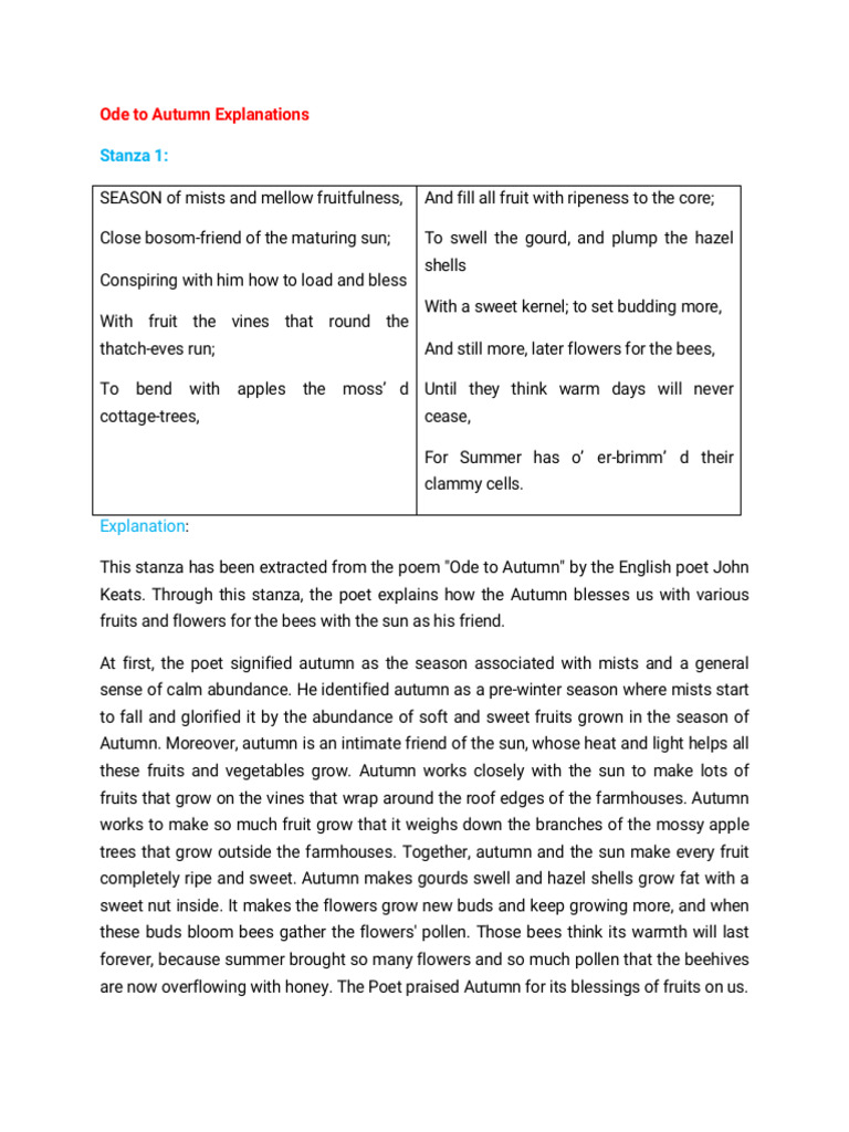 Ode To Autumn Explanation | PDF