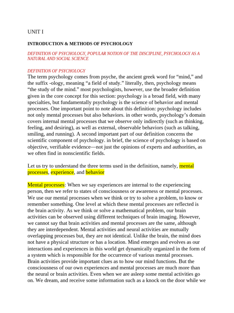 Major 1 Basic Psychological Processes I | PDF