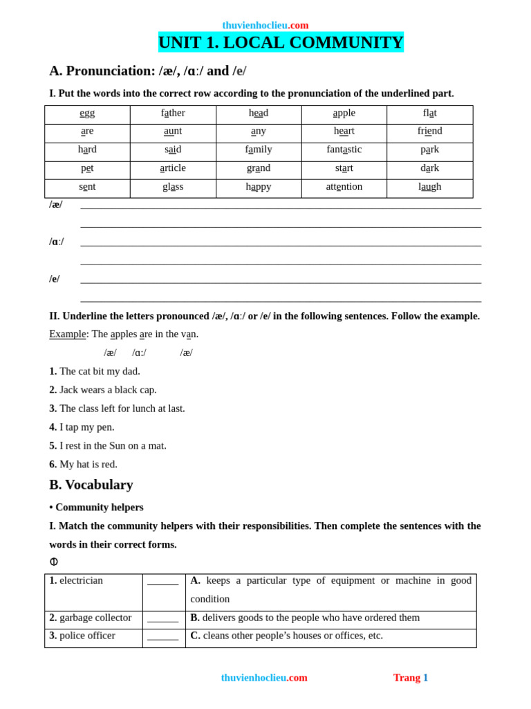 Bai Tap Tang Cuong Anh 9 Global Unit 1 LOCAL COMMUNITY | PDF