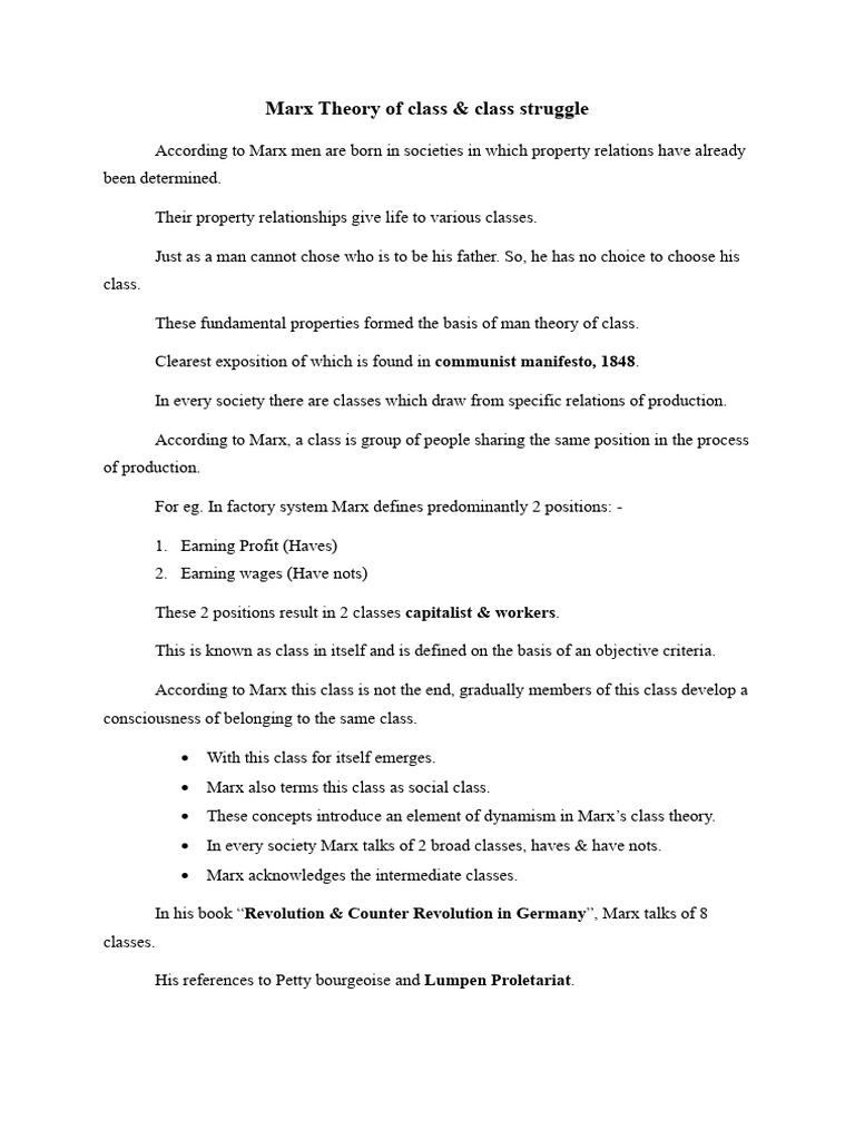 Marx Theory of Class | PDF