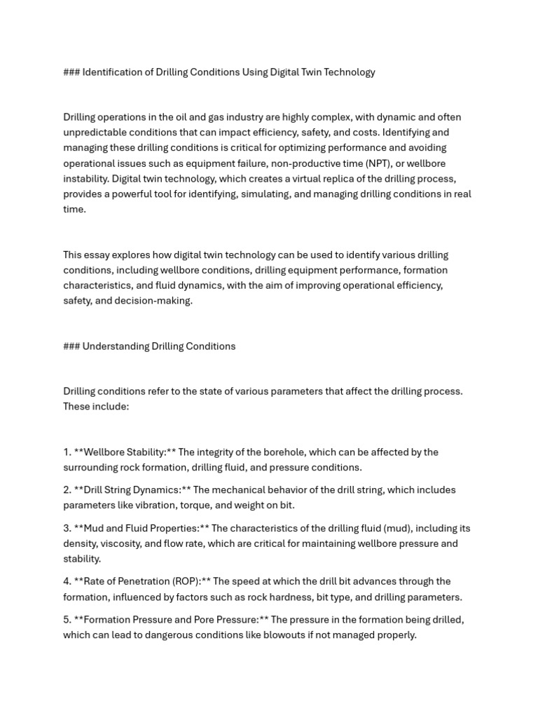 Identification of Drilling Conditions Using Digital Twin Technology | PDF