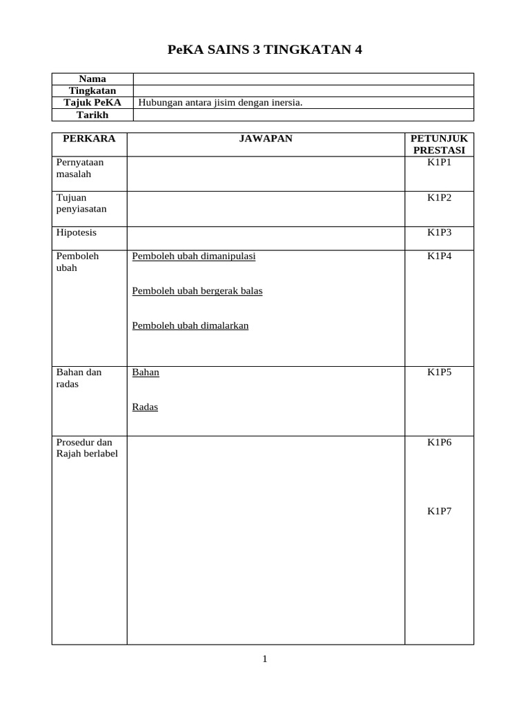 Peka 3 Ting 4 - Panduan Penskoran Peka - Borang Kosong 1 | PDF