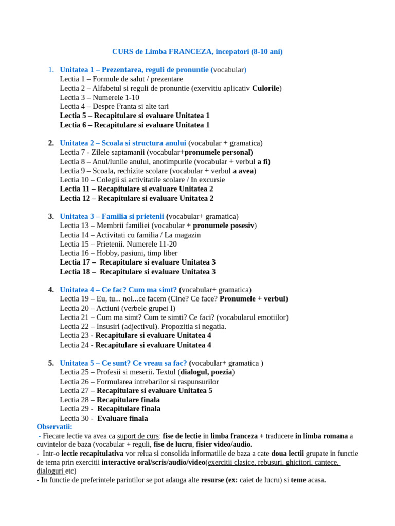 STRUCTURA CURS | PDF