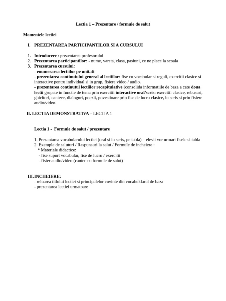 Plan de Lectie 1 | PDF