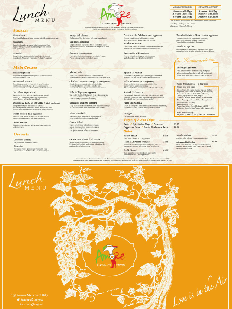 Amore Lunch Menu 2024 | PDF