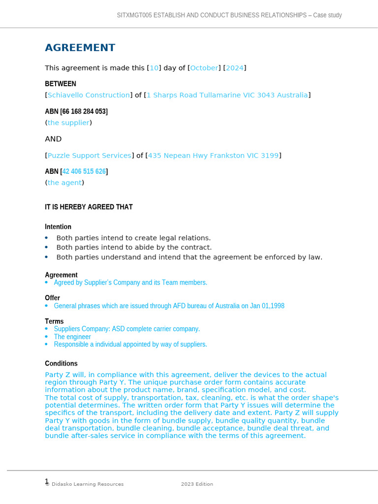 SITXMGT005_Assessment_E_Contract 2 | PDF