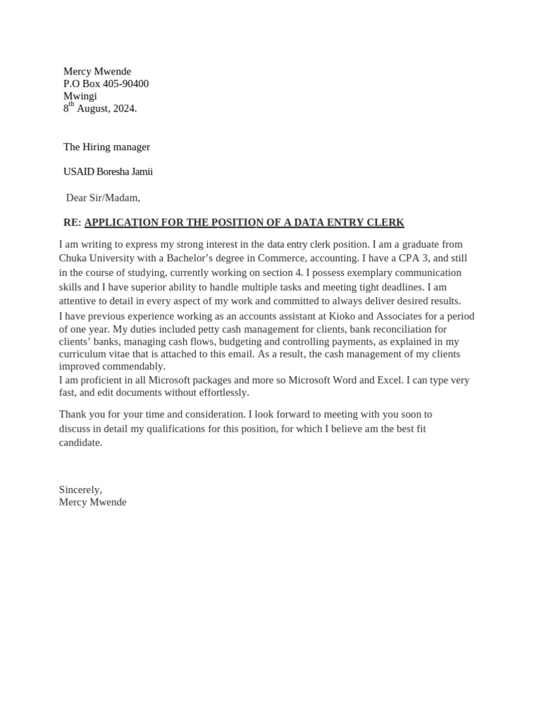 Mercy Mwende Cover Letter Usaid | PDF