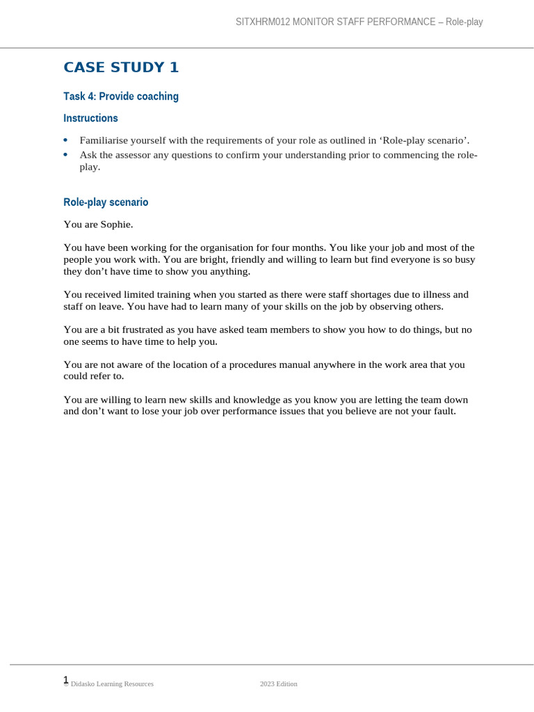 SITXHRM012 - Role-Play 1 | PDF
