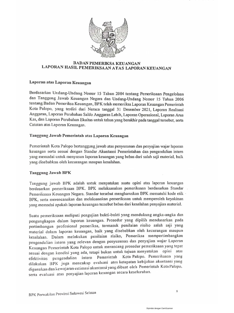 OPINI-BPK-RI-ATAS-LKPD-TAHUN-2021 | PDF
