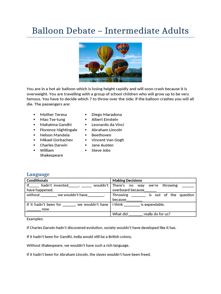 Balloon Debate Intermediate Adults | PDF | Consensus Decision Making ...