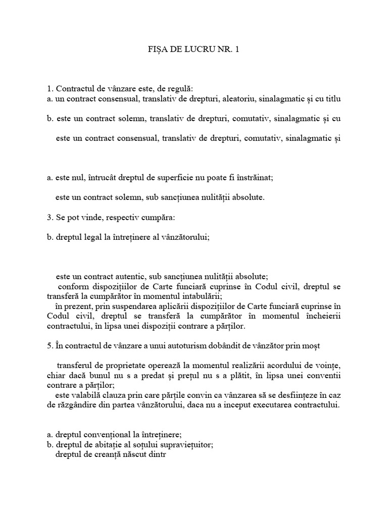 Drept Civil. Contracte Speciale Fise de Lucru | PDF