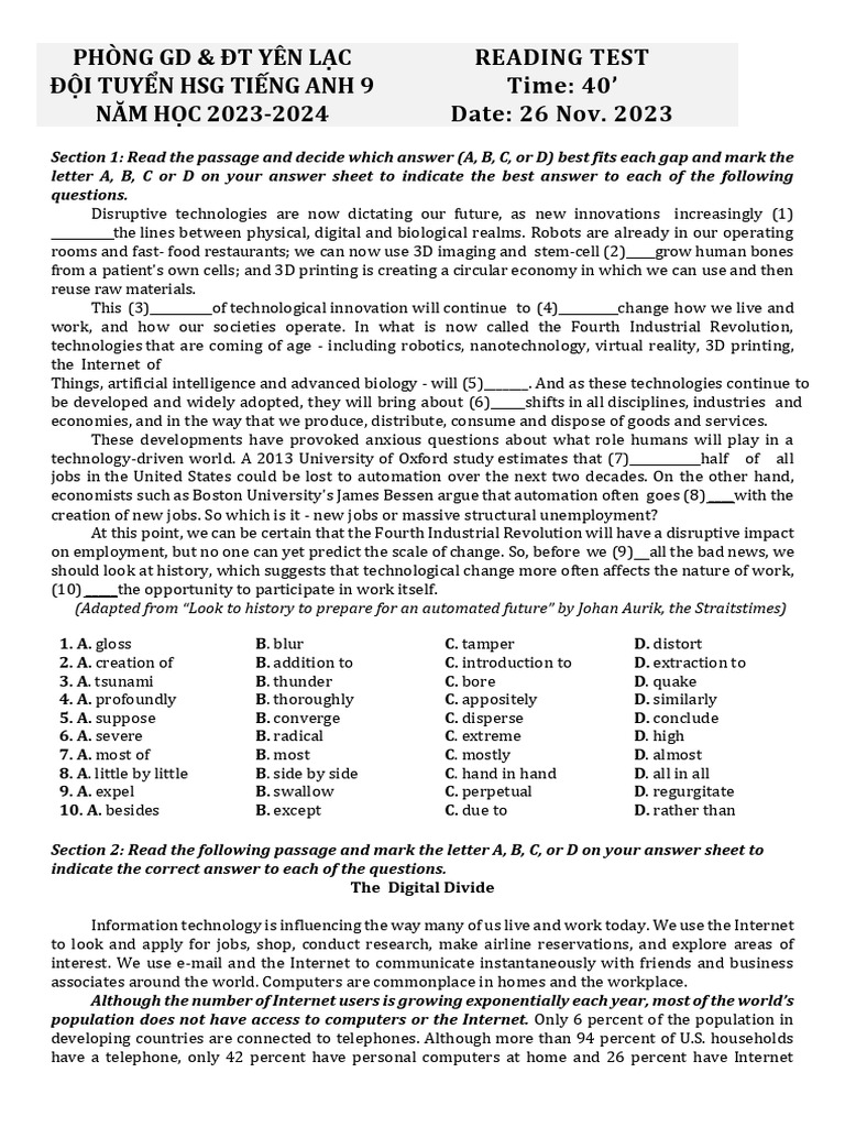 Readin Test 26 Nov 2023 | PDF
