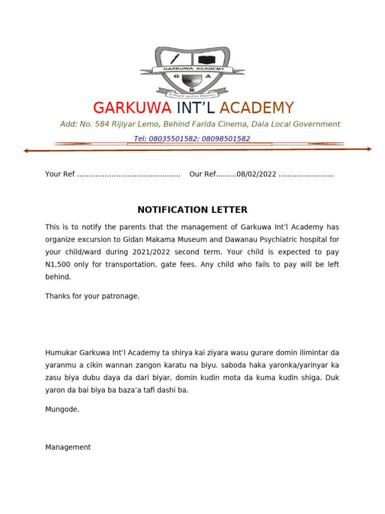 Excursion Letter | PDF