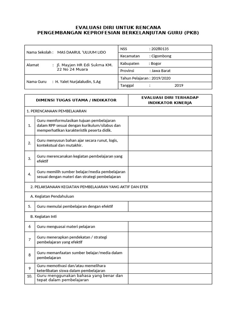 Evaluasi Diri Untuk Rencana | PDF