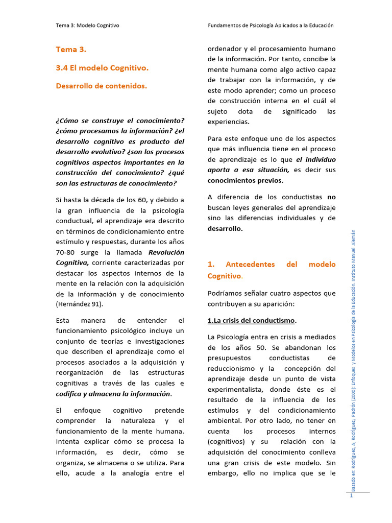 Tema 3. 3.4 Modelo Cognitivo (1) | PDF