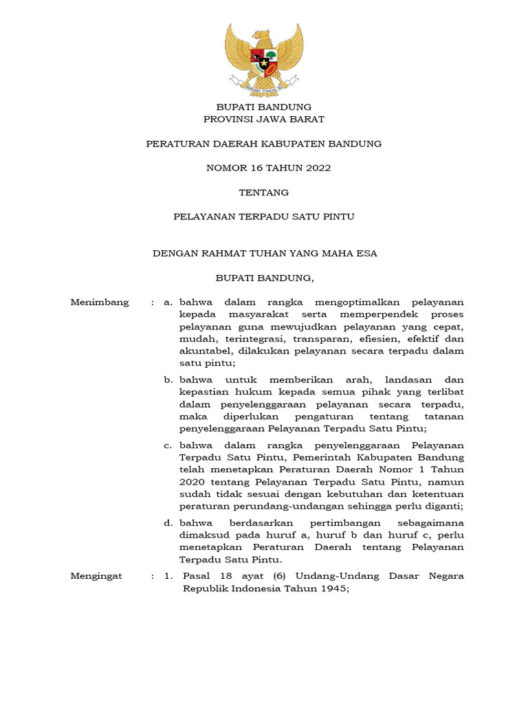 Perda No 16 - Tahun - 2022 Kab Bandung | PDF
