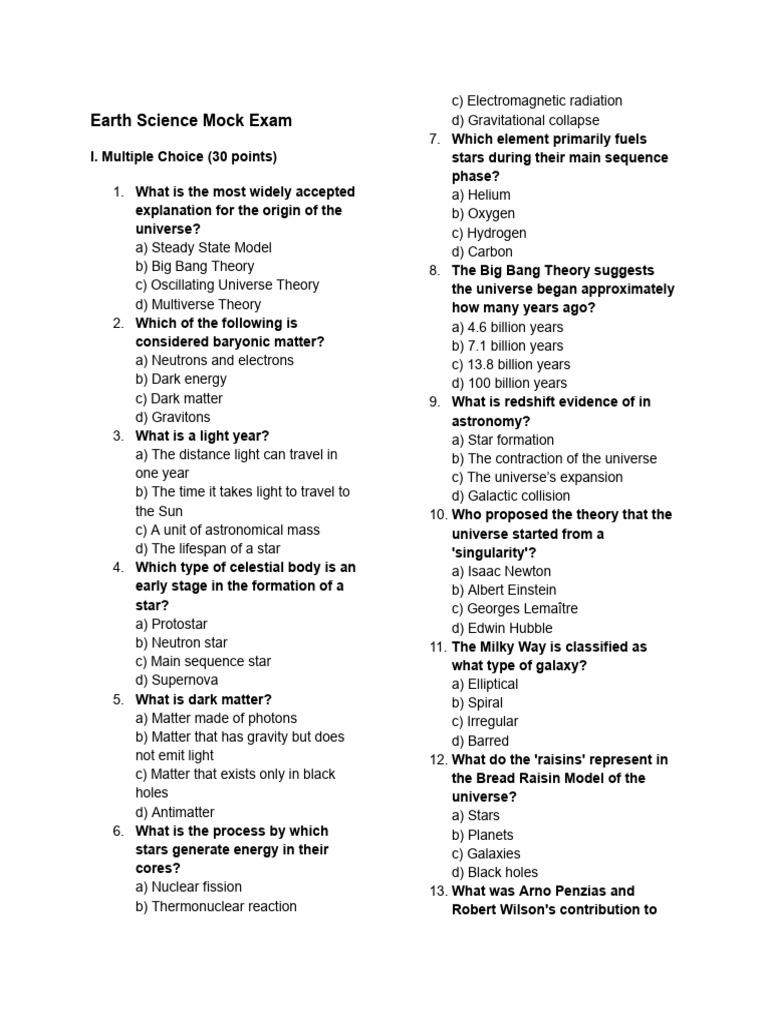 Earth Science Mock Exam | PDF