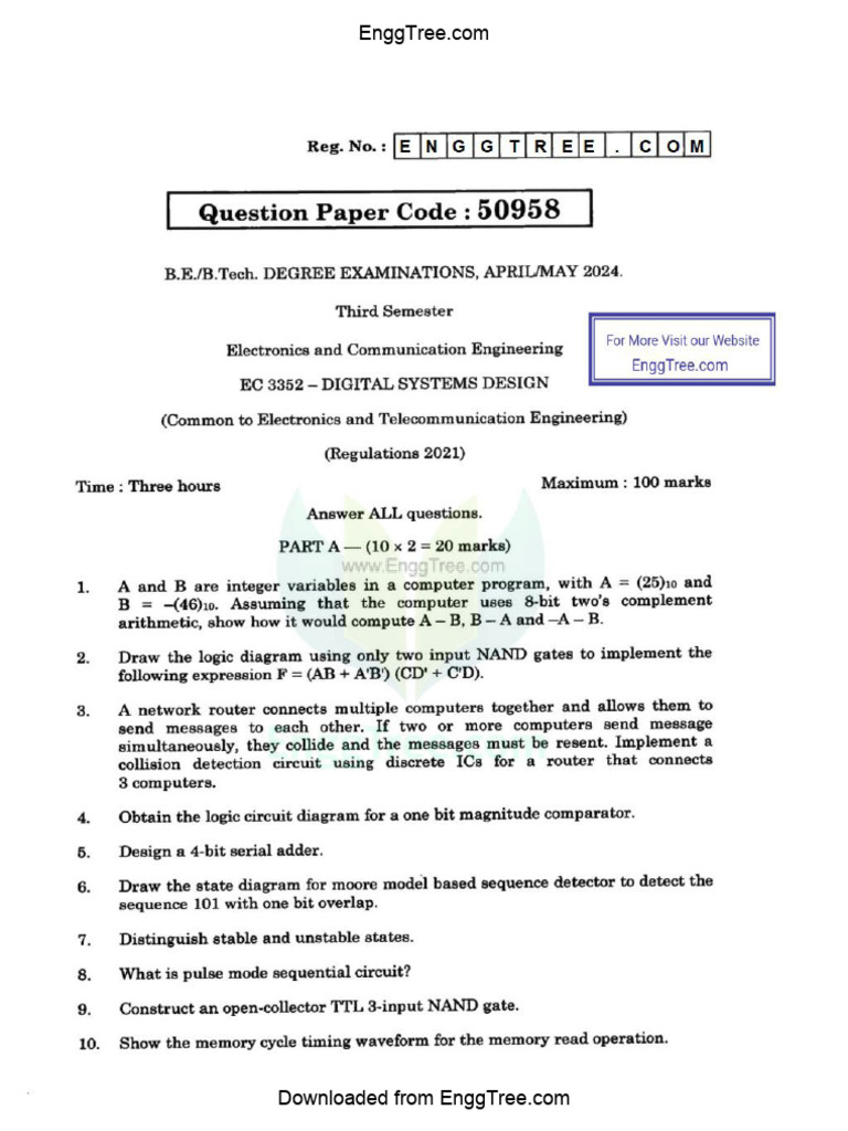 EC3352 Digital Systems Design Apr May 2024 Question Paper Download | PDF
