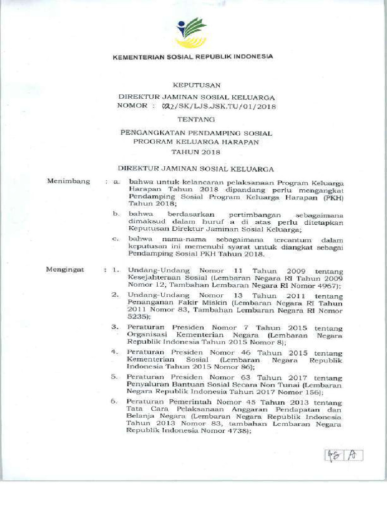 SK Pendamping PKH 2018 | PDF