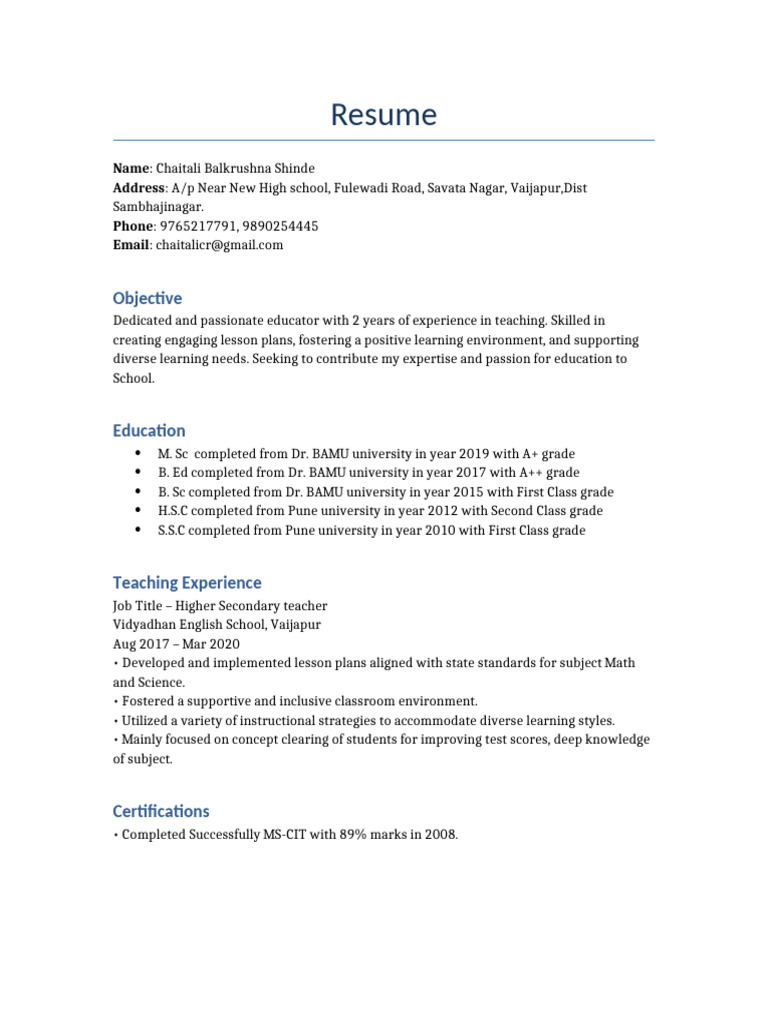 Resume-Chaitali Shinde | PDF