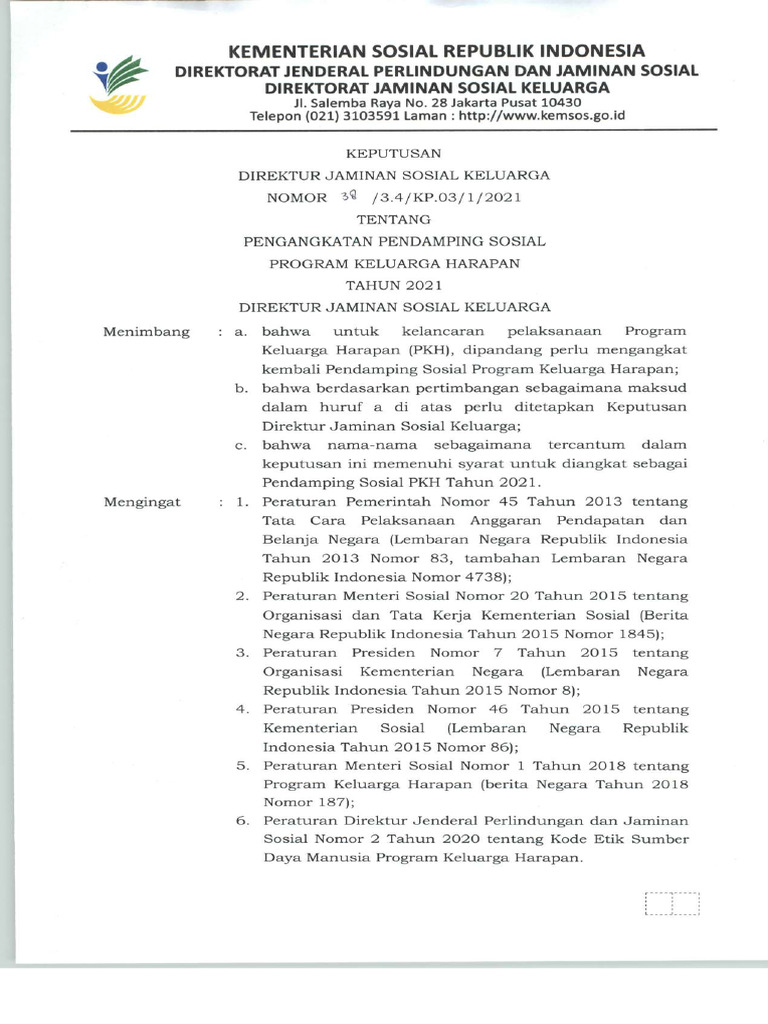 SK Pendamping PKH 2021 | PDF