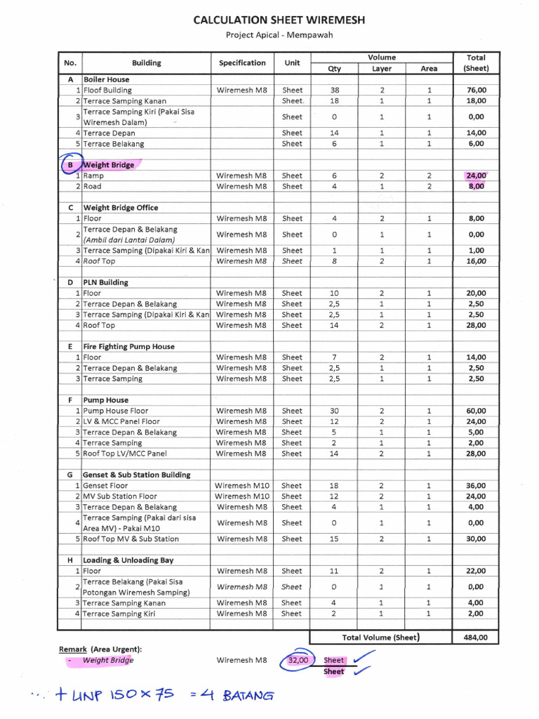Calculation Sheet Wiremesh | PDF